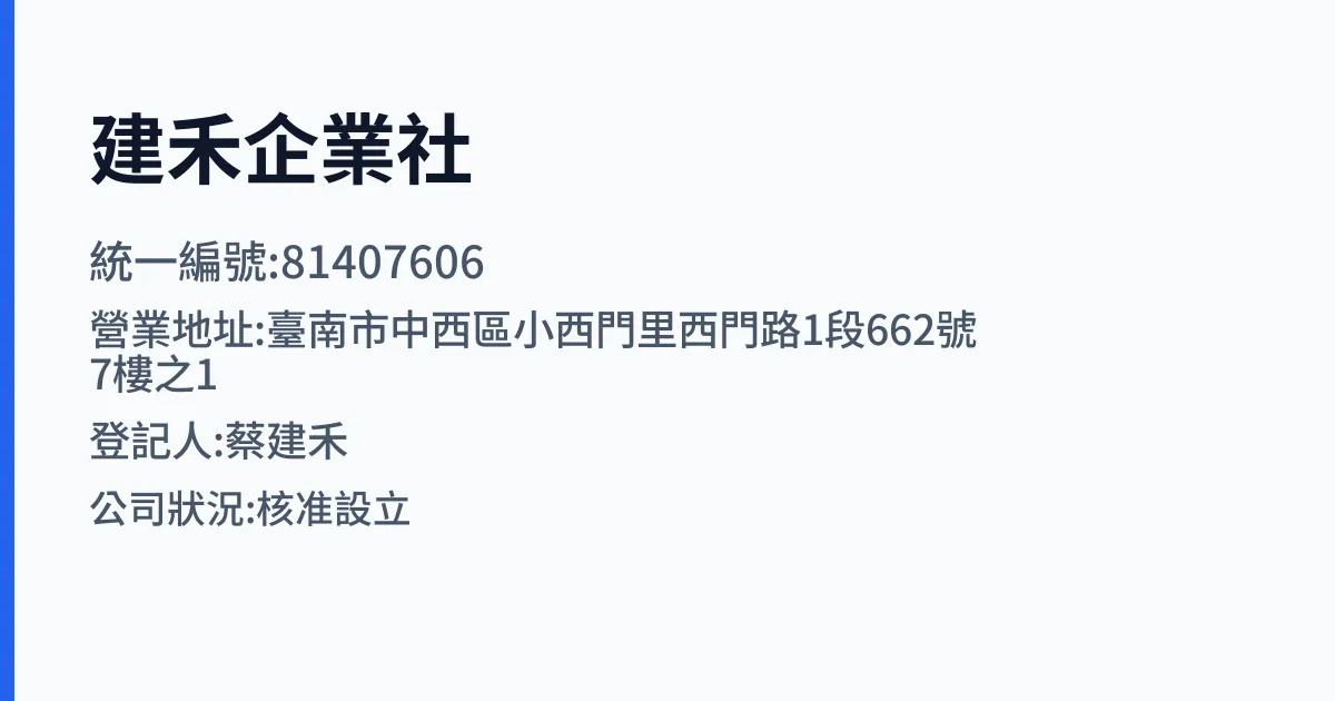建禾企業社 - 統編 81407606(臺南市) 公司登記資料與營業項目詳細圖表