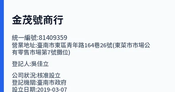 金茂號商行的照片-統編 81409359(臺南市) 公司登記資料與營業項目詳細圖表