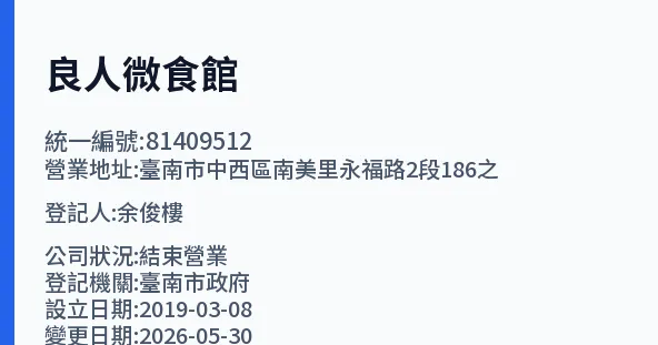 良人微食館的照片-統編 81409512(臺南市) 公司登記資料與營業項目詳細圖表