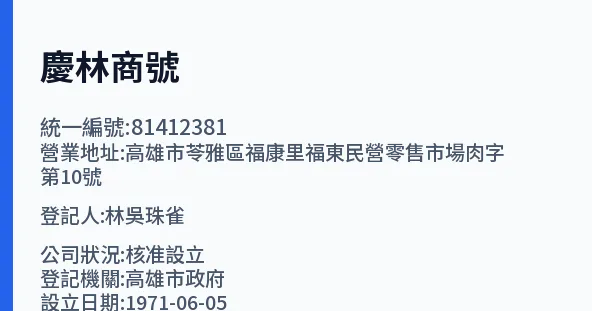 慶林商號的照片-統編 81412381(高雄市) 公司登記資料與營業項目詳細圖表