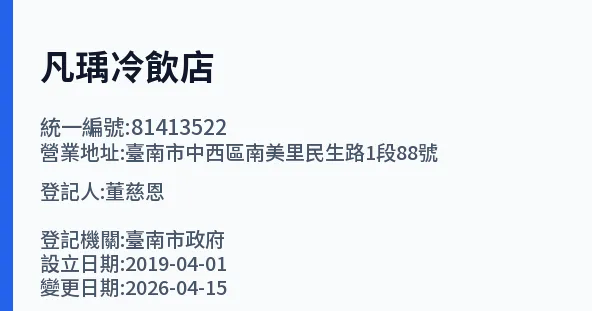 凡瑀冷飲店的照片-統編 81413522(臺南市) 公司登記資料與營業項目詳細圖表