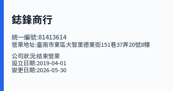 鋕鋒商行的照片-統編 81413614(臺南市) 公司登記資料與營業項目詳細圖表