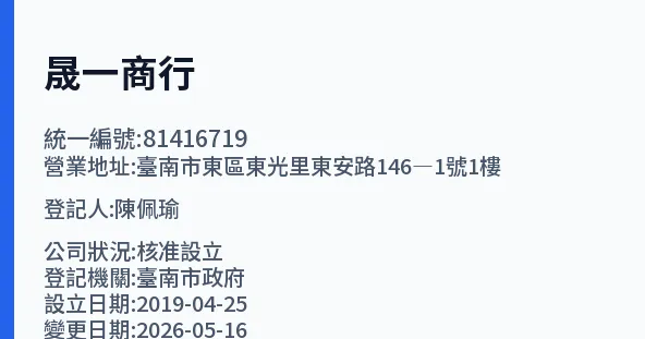 晟一商行的照片-統編 81416719(臺南市) 公司登記資料與營業項目詳細圖表