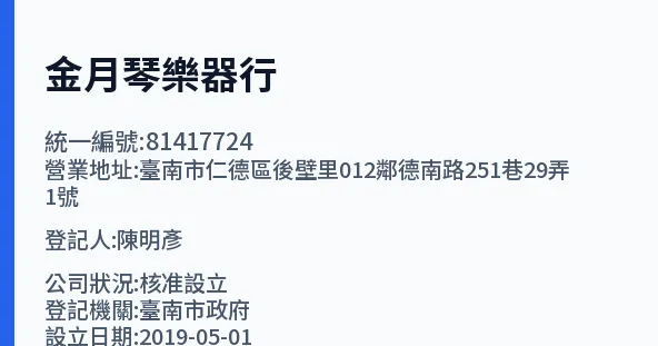 金月琴樂器行的照片-統編 81417724(臺南市) 公司登記資料與營業項目詳細圖表