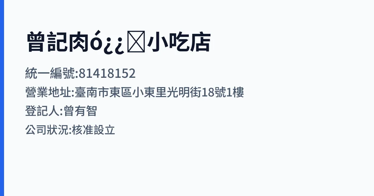 曾記肉󿿆小吃店 - 統編 81418152(臺南市) 公司登記資料與營業項目詳細圖表