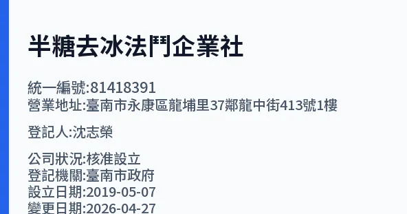 半糖去冰法鬥企業社的照片-統編 81418391(臺南市) 公司登記資料與營業項目詳細圖表