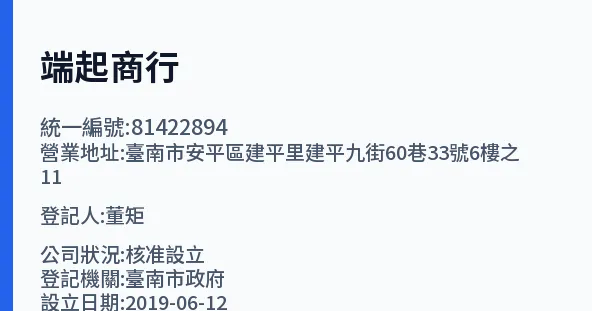 端起商行的照片-統編 81422894(臺南市) 公司登記資料與營業項目詳細圖表