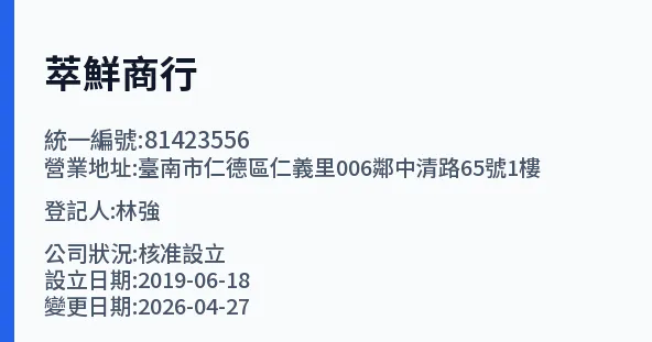 萃鮮商行的照片-統編 81423556(臺南市) 公司登記資料與營業項目詳細圖表