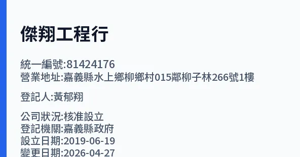 傑翔工程行的照片-統編 81424176(嘉義縣) 公司登記資料與營業項目詳細圖表