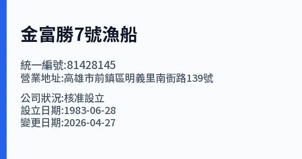 金富勝7號漁船的照片-統編 81428145(高雄市) 公司登記資料與營業項目詳細圖表
