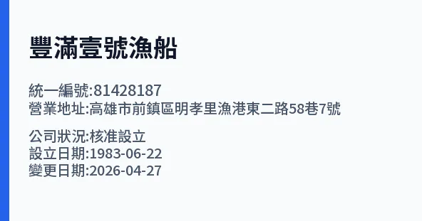 豐滿壹號漁船的照片-統編 81428187(高雄市) 公司登記資料與營業項目詳細圖表