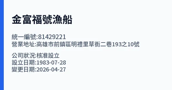 金富福號漁船的照片-統編 81429221(高雄市) 公司登記資料與營業項目詳細圖表