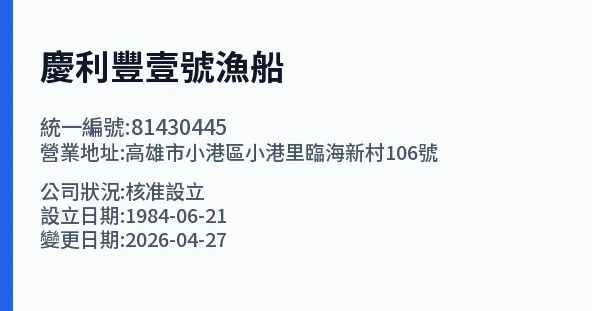 慶利豐壹號漁船的照片-統編 81430445(高雄市) 公司登記資料與營業項目詳細圖表