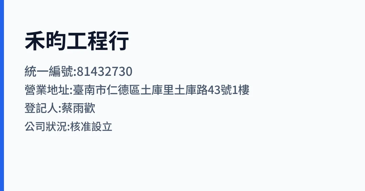 禾昀工程行 - 統編 81432730(臺南市) 公司登記資料與營業項目詳細圖表