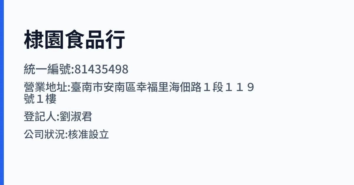 棣園食品行 - 統編 81435498（臺南市） 公司登記資料與營業項目詳細圖表