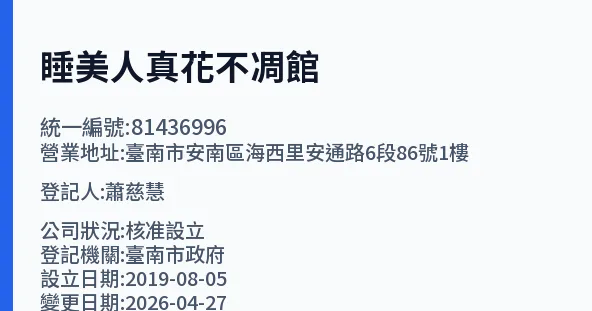 睡美人真花不凋館的照片-統編 81436996(臺南市) 公司登記資料與營業項目詳細圖表