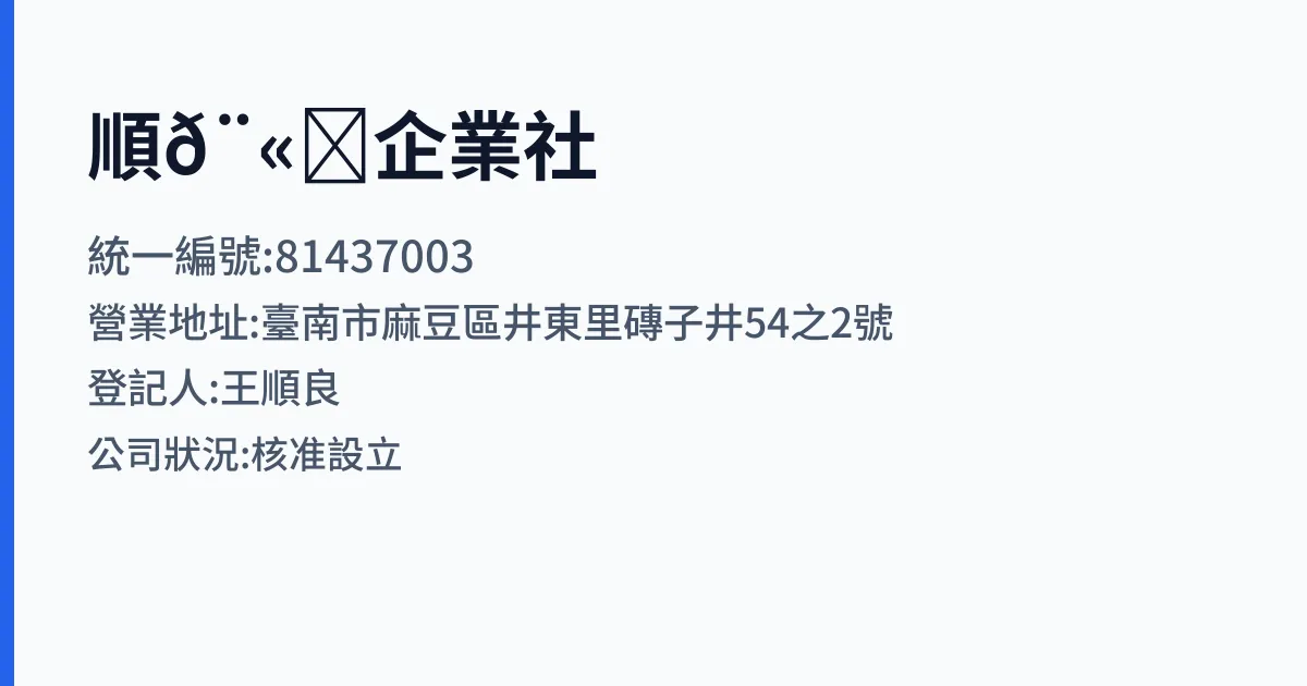 順𨫀企業社 - 統編 81437003(臺南市) 公司登記資料與營業項目詳細圖表