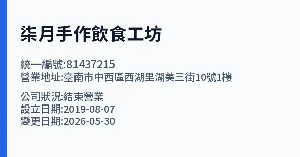 柒月手作飲食工坊的照片-統編 81437215(臺南市) 公司登記資料與營業項目詳細圖表