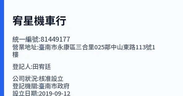 宥星機車行的照片-統編 81449177(臺南市) 公司登記資料與營業項目詳細圖表