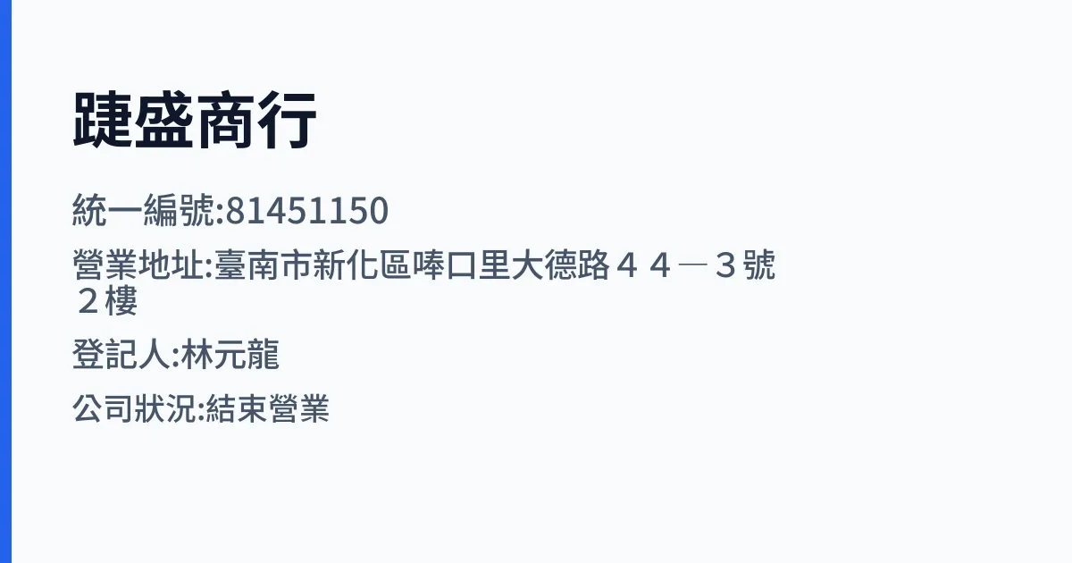 踕盛商行 - 統編 81451150(臺南市) 公司登記資料與營業項目詳細圖表