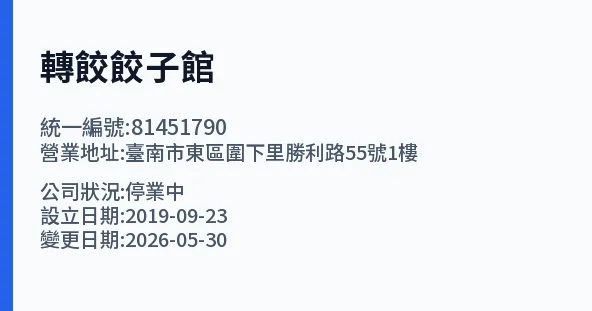 轉餃餃子館的照片-統編 81451790(臺南市) 公司登記資料與營業項目詳細圖表