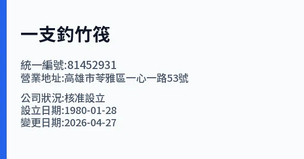 一支釣竹筏的照片-統編 81452931(高雄市) 公司登記資料與營業項目詳細圖表