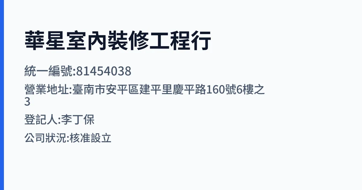 華星室內裝修工程行 - 統編 81454038(臺南市) 公司登記資料與營業項目詳細圖表