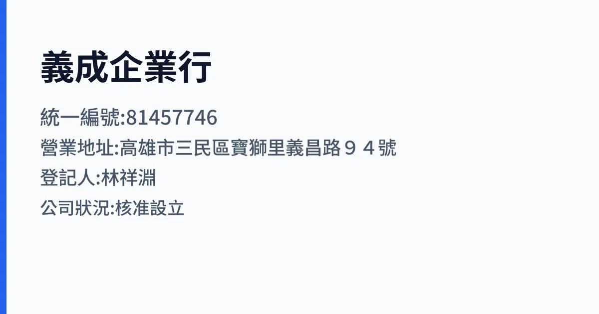 義成企業行 - 統編 81457746(高雄市) 公司登記資料與營業項目詳細圖表
