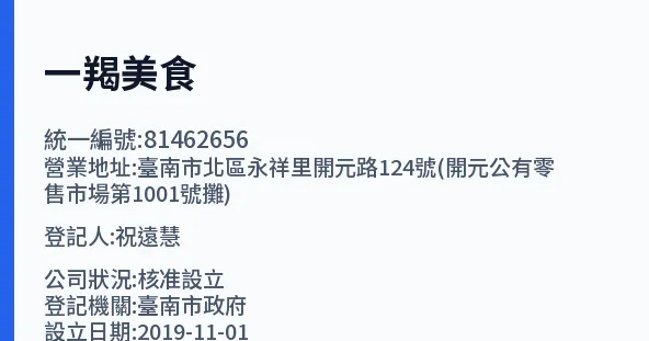 一羯美食的照片-統編 81462656(臺南市) 公司登記資料與營業項目詳細圖表