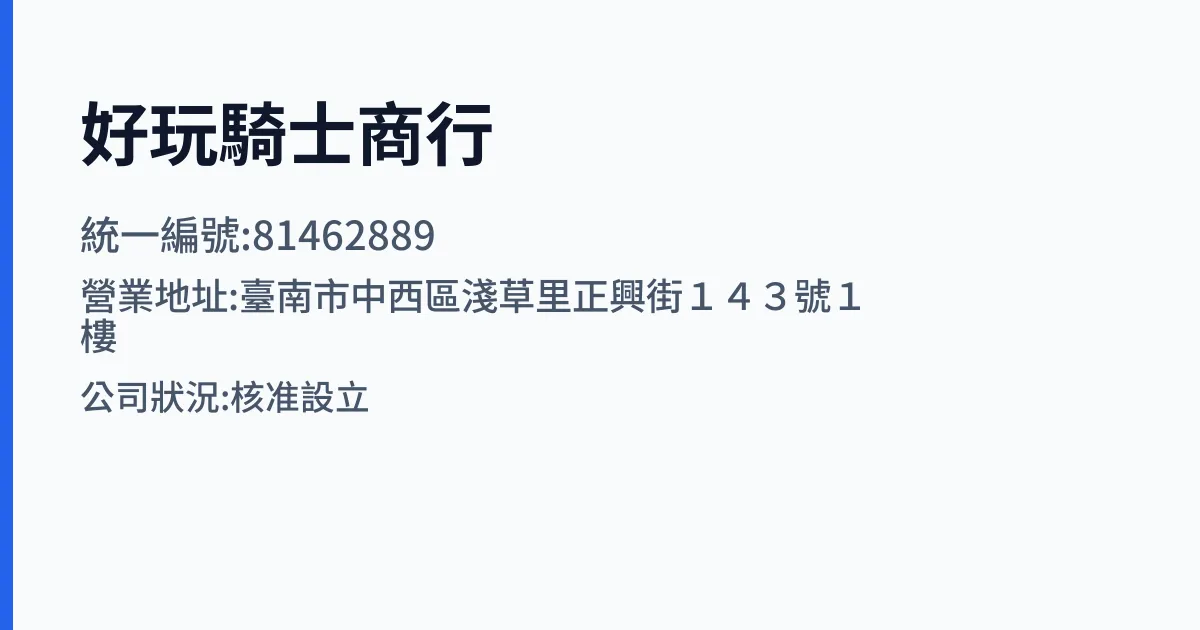 好玩騎士商行 - 統編 81462889(臺南市) 公司登記資料與營業項目詳細圖表