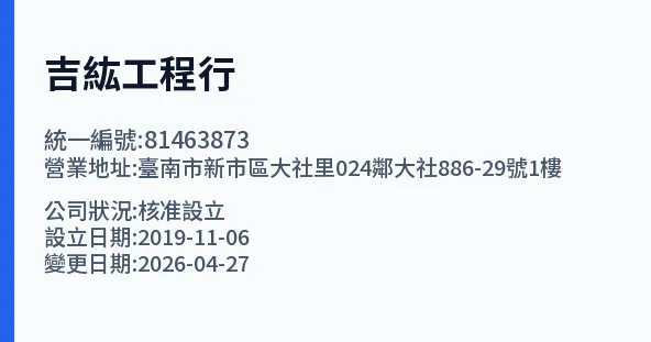 吉紘工程行的照片-統編 81463873(臺南市) 公司登記資料與營業項目詳細圖表
