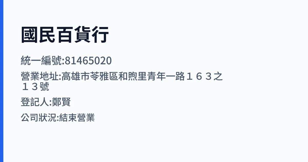 國民百貨行 - 統編 81465020(高雄市) 公司登記資料與營業項目詳細圖表
