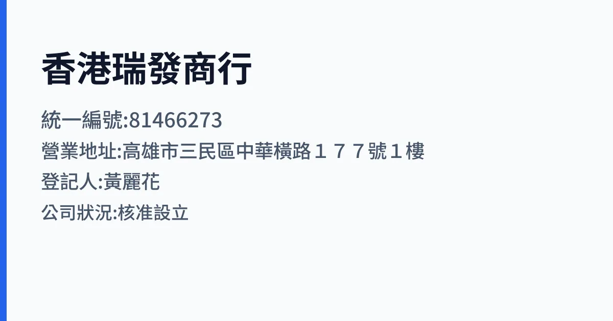 香港瑞發商行 - 統編 81466273(高雄市) 公司登記資料與營業項目詳細圖表