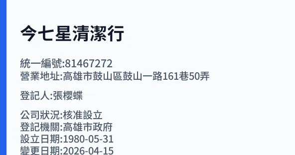 今七星清潔行的照片-統編 81467272(高雄市) 公司登記資料與營業項目詳細圖表