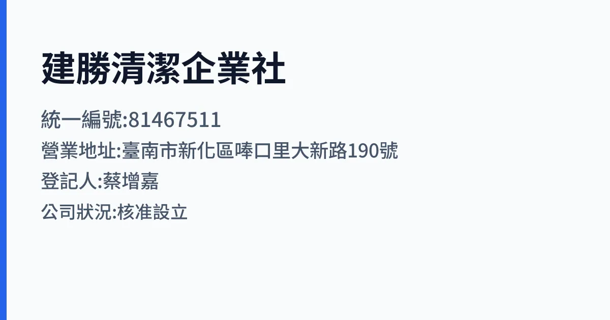 建勝清潔企業社 - 統編 81467511(臺南市) 公司登記資料與營業項目詳細圖表