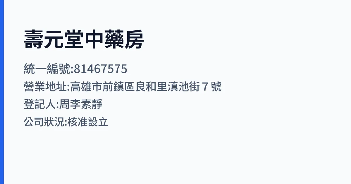 壽元堂中藥房 - 統編 81467575(高雄市) 公司登記資料與營業項目詳細圖表
