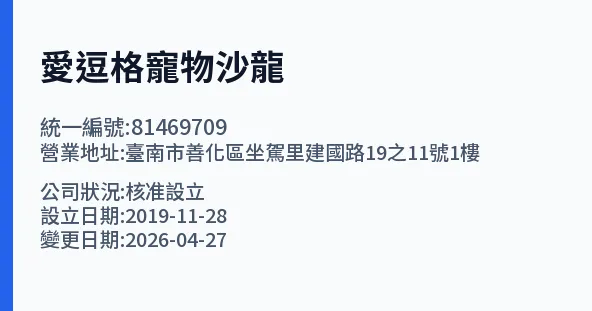 愛逗格寵物沙龍的照片-統編 81469709(臺南市) 公司登記資料與營業項目詳細圖表