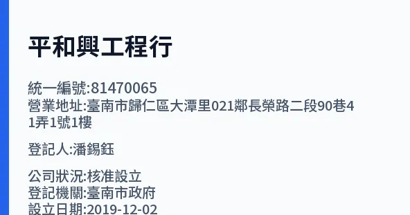平和興工程行的照片-統編 81470065(臺南市) 公司登記資料與營業項目詳細圖表
