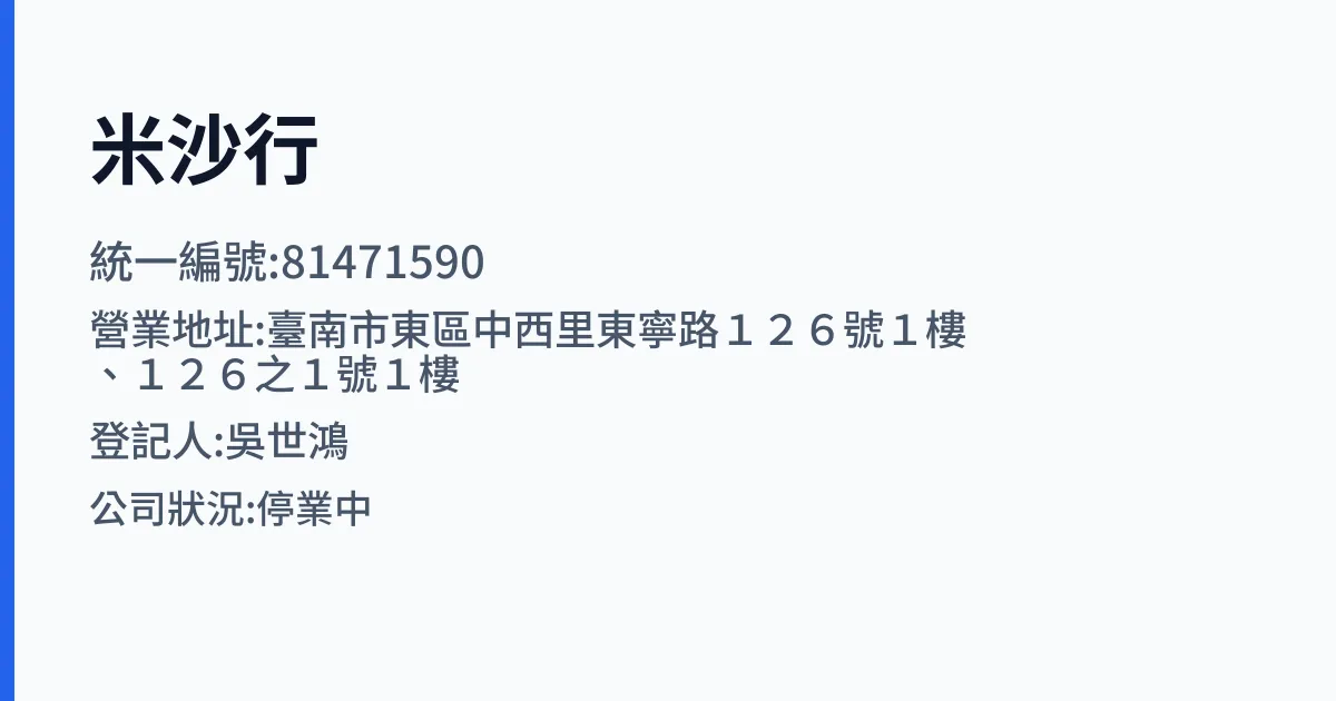米沙行 - 統編 81471590(臺南市) 公司登記資料與營業項目詳細圖表