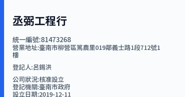 丞弼工程行的照片-統編 81473268(臺南市) 公司登記資料與營業項目詳細圖表