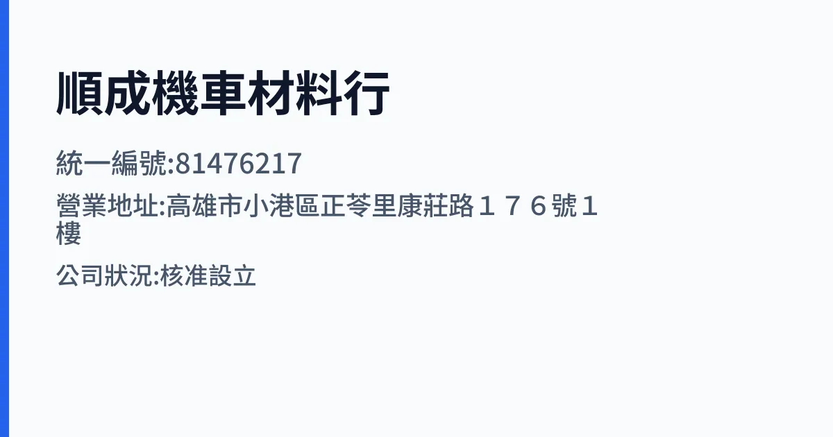 順成機車材料行 - 統編 81476217(高雄市) 公司登記資料與營業項目詳細圖表