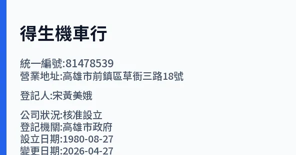 得生機車行的照片-統編 81478539(高雄市) 公司登記資料與營業項目詳細圖表