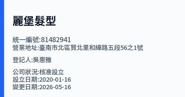 麗堡髮型的照片-統編 81482941(臺南市) 公司登記資料與營業項目詳細圖表