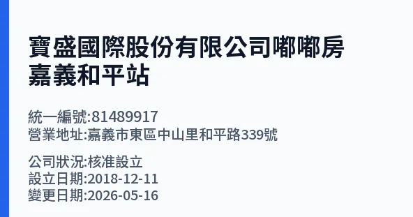 寶盛國際股份有限公司嘟嘟房嘉義和平站的照片-統編 81489917(嘉義市) 公司登記資料與營業項目詳細圖表
