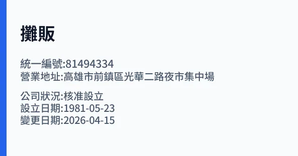 攤販的照片-統編 81494334(高雄市) 公司登記資料與營業項目詳細圖表