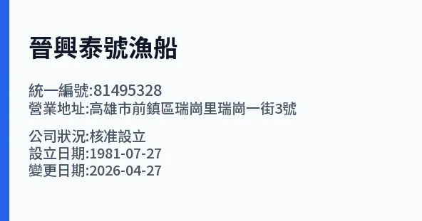晉興泰號漁船的照片-統編 81495328(高雄市) 公司登記資料與營業項目詳細圖表