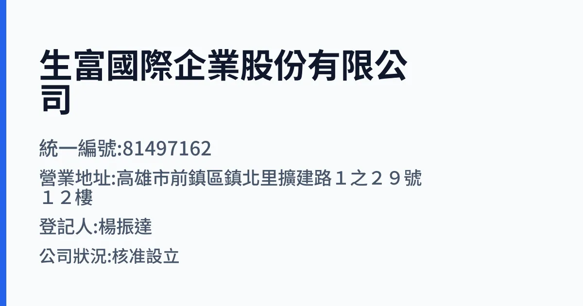 生富國際企業股份有限公司 - 統編 81497162(高雄市) 公司登記資料與營業項目詳細圖表