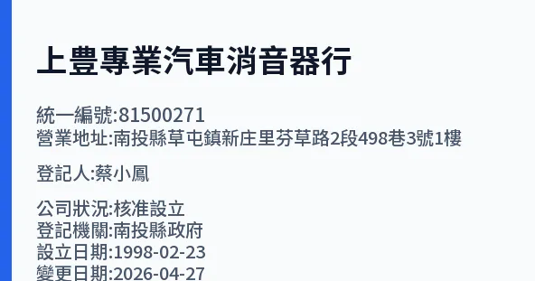 上豊專業汽車消音器行的照片-統編 81500271(南投縣) 公司登記資料與營業項目詳細圖表