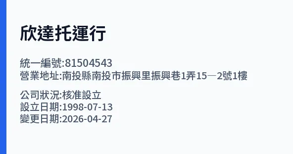 欣達托運行的照片-統編 81504543(南投縣) 公司登記資料與營業項目詳細圖表