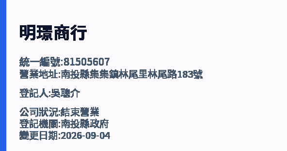 明璟商行的照片-統編 81505607(南投縣) 公司登記資料與營業項目詳細圖表